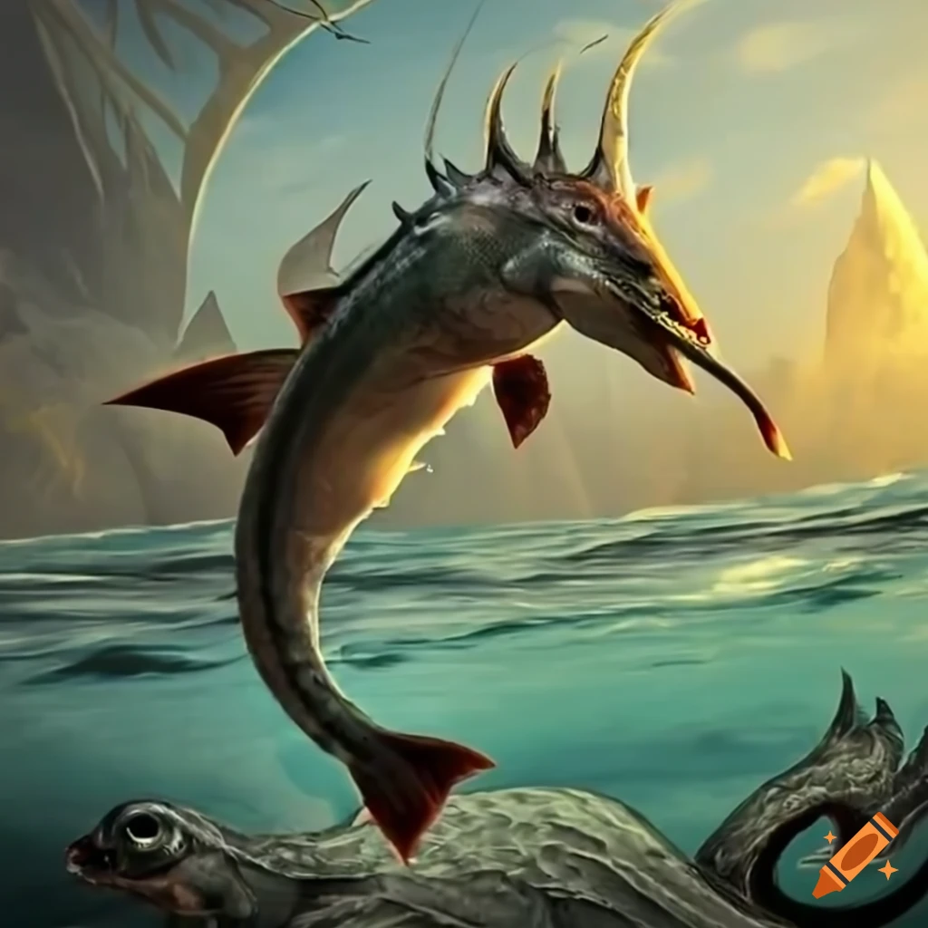 Hd sturgeon jumping while dragon hunting on Craiyon