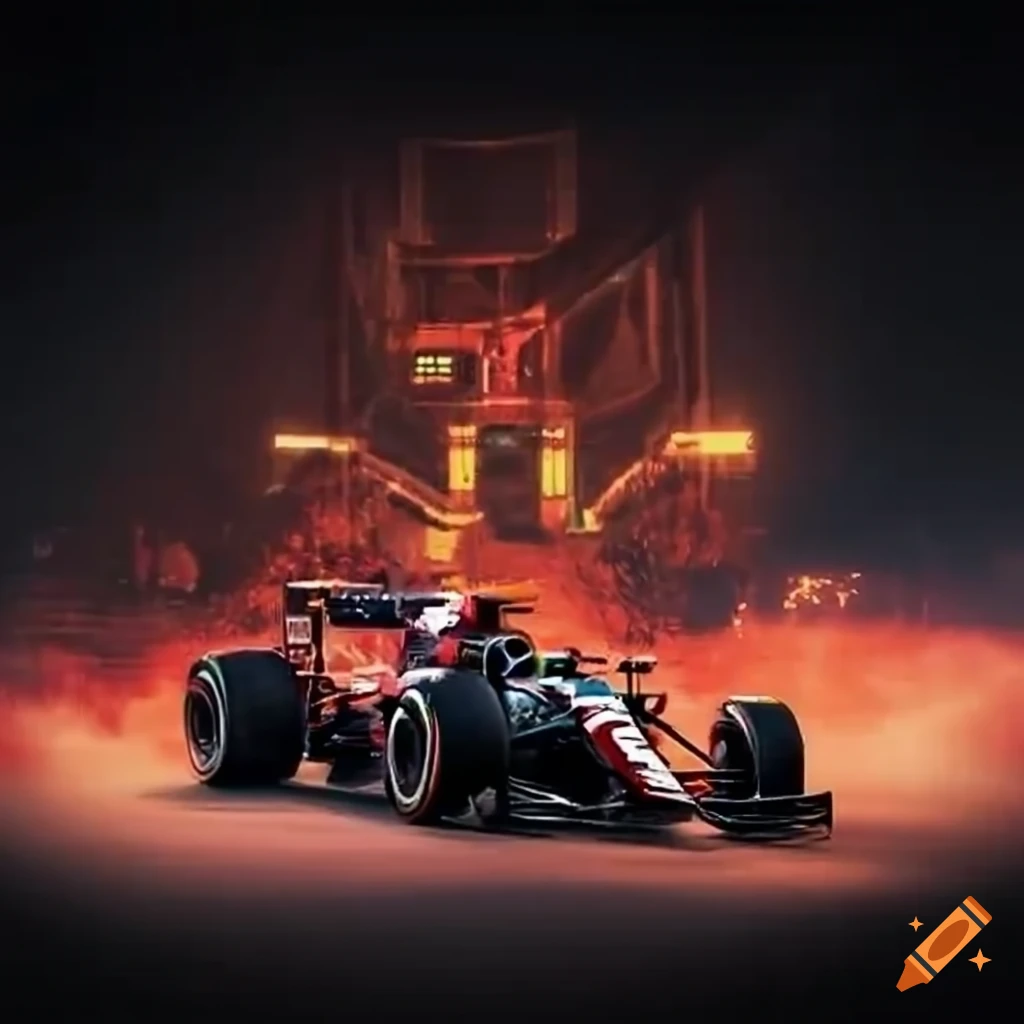 Webb and beel f1 racing in front of a packed stadium on Craiyon