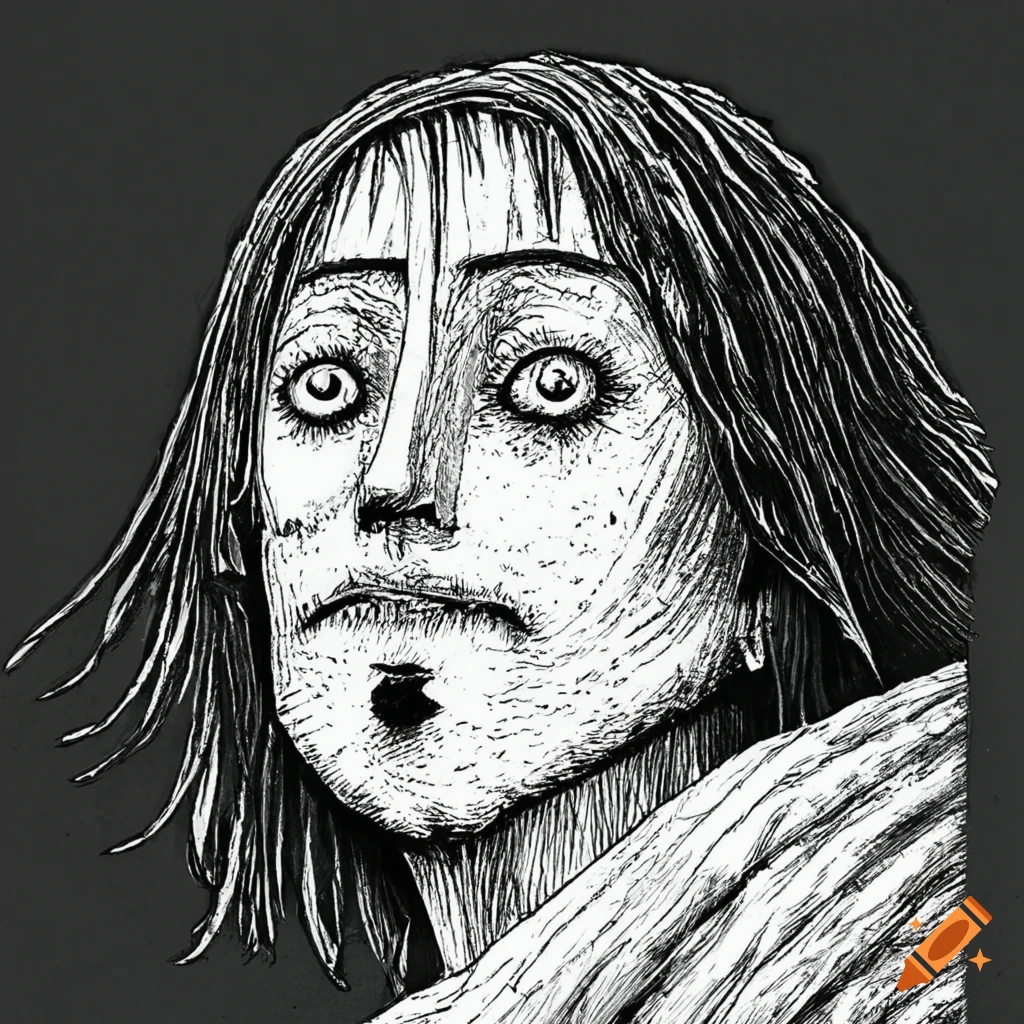 Artistic depiction of jesus in horror manga style ink drawing on Craiyon