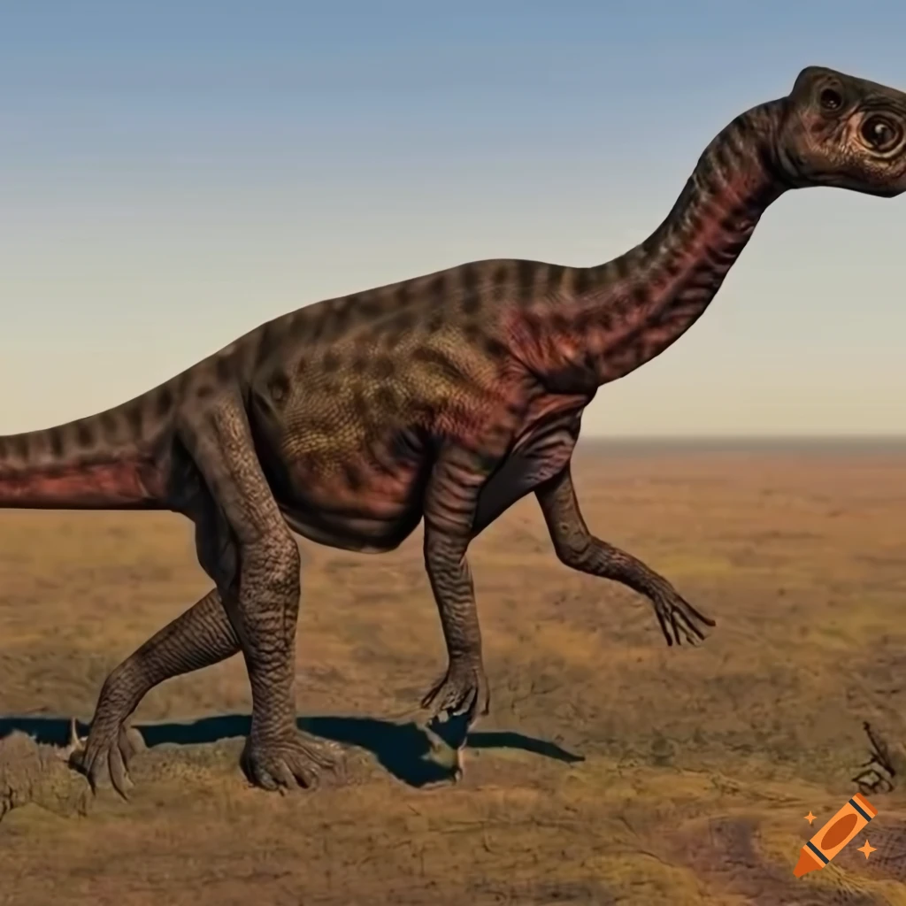 Hefty Hadrosaurus dinosaur with intricate color pattern in warm morning ...