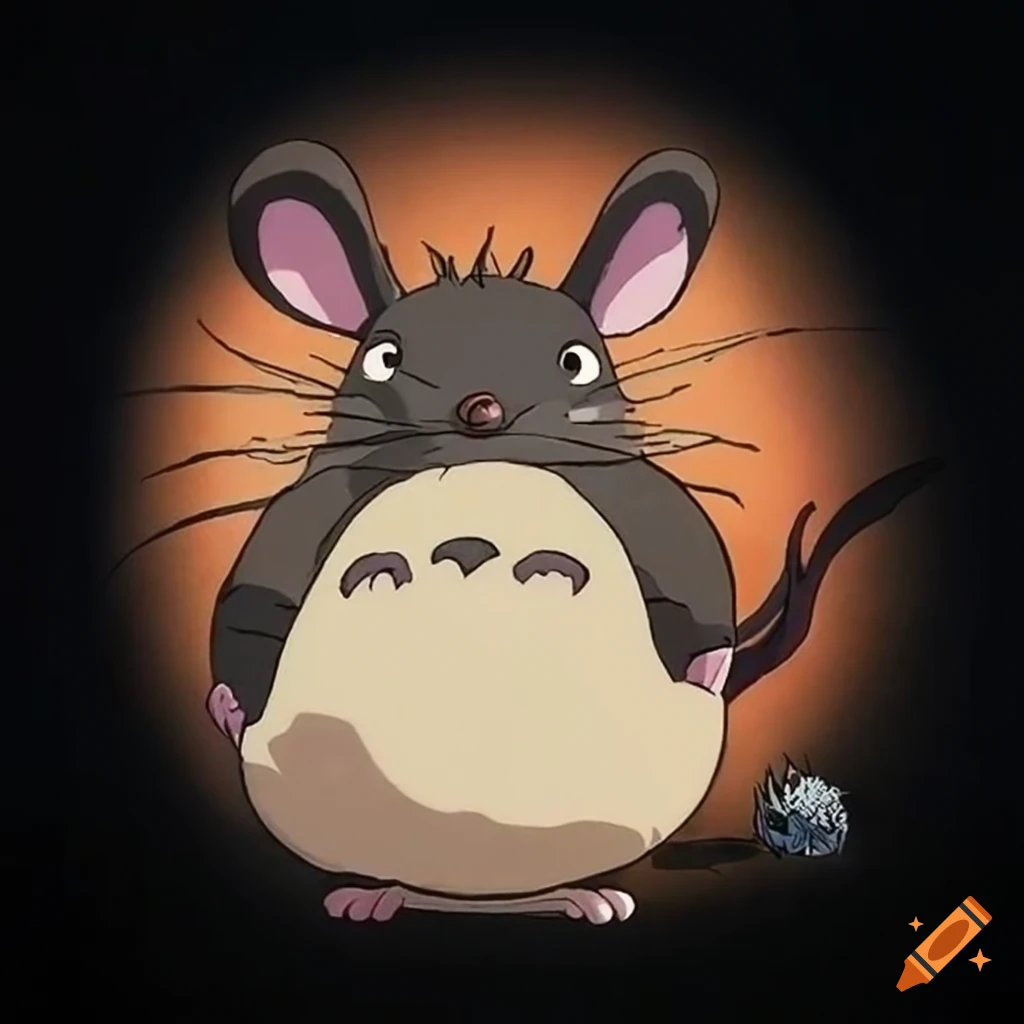Studio Ghibli inspired drawing of a mouse-like beast with round big ...