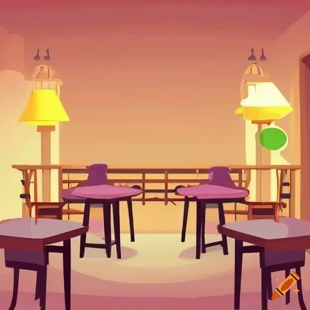 Cartoon style cafe restaurant scenery on Craiyon