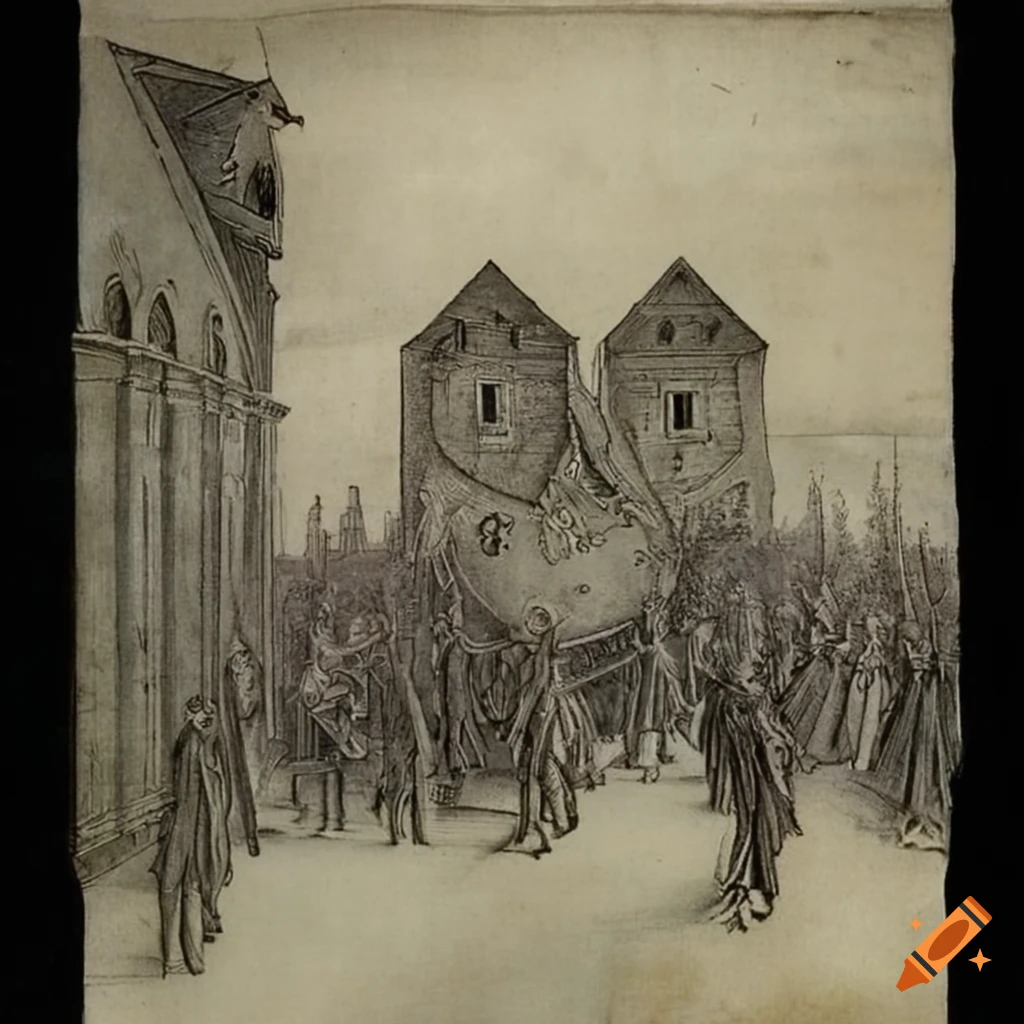 Dark surrealism funeral procession with medieval iconography on Craiyon