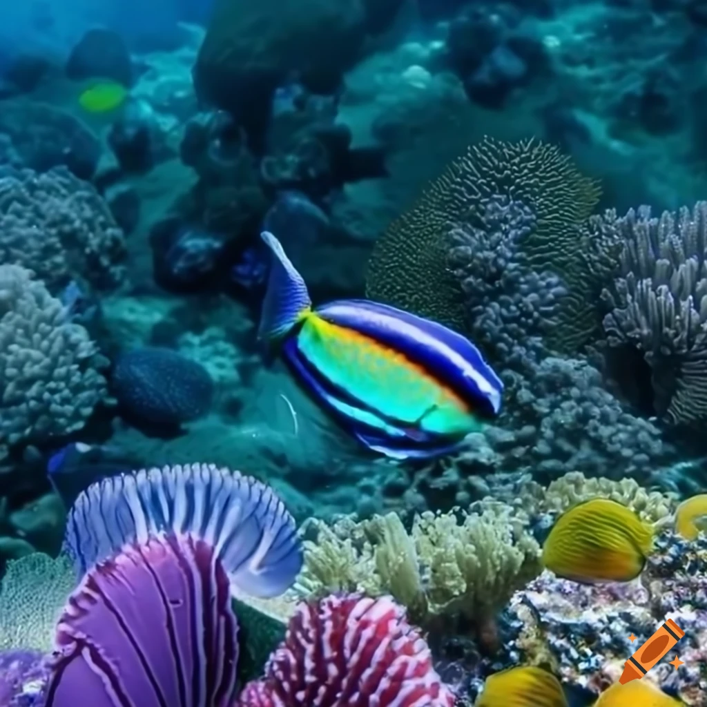 Group of vibrant fish in mesmerizing underwater scene on Craiyon