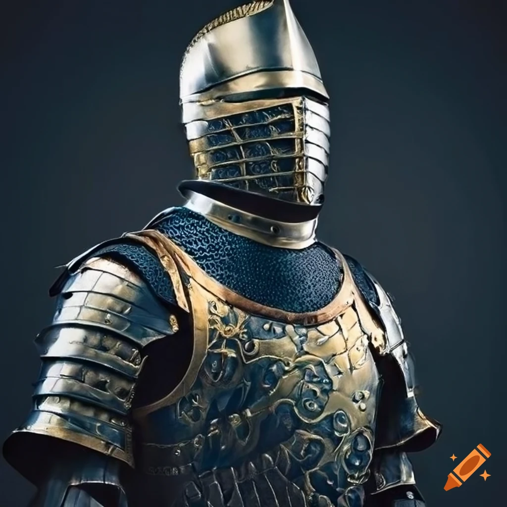 Medieval knight armor with gold and blue sapphires on Craiyon