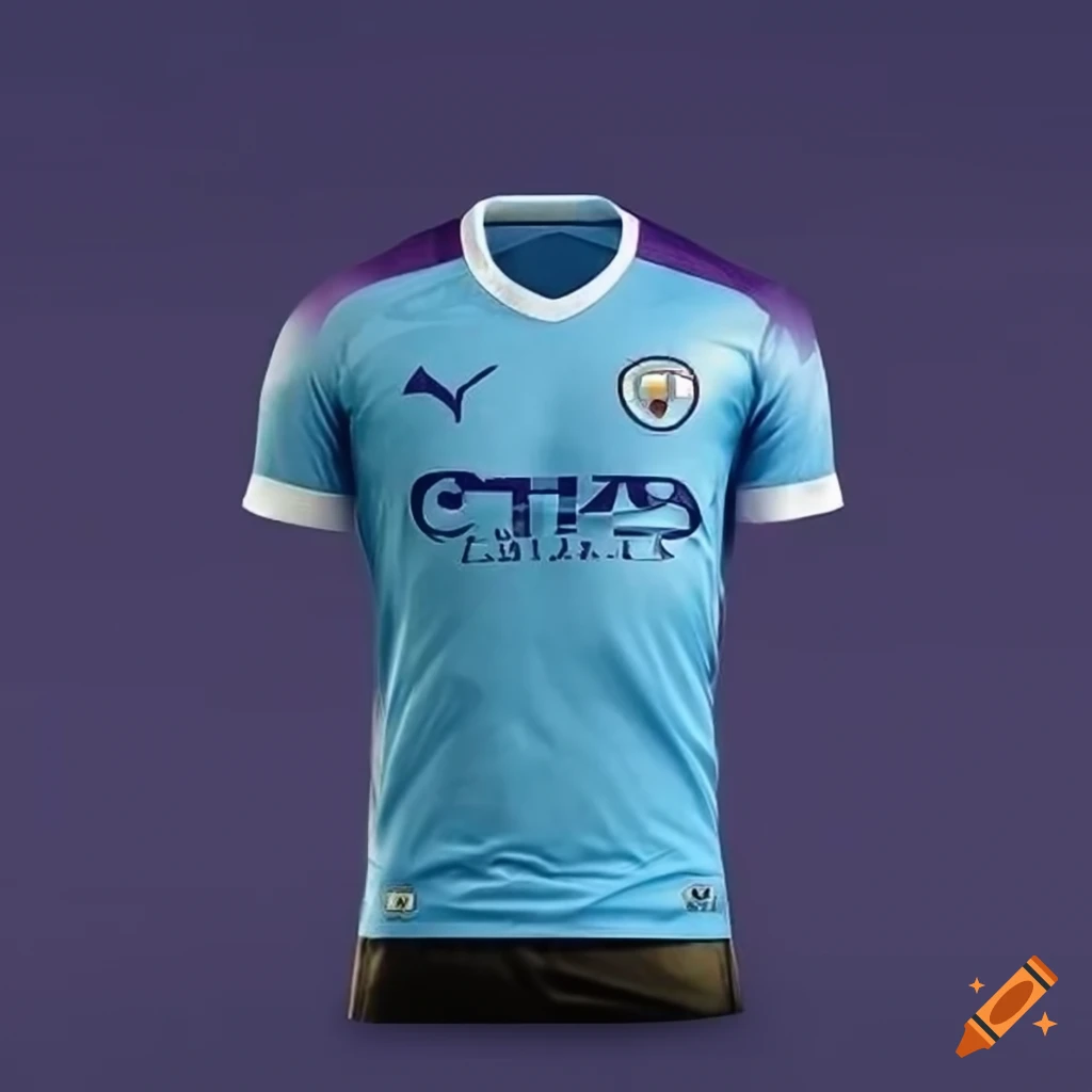Custom manchester city jersey shown from front to back on Craiyon