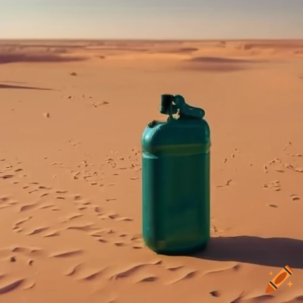 Empty fuel canister in the desert on Craiyon