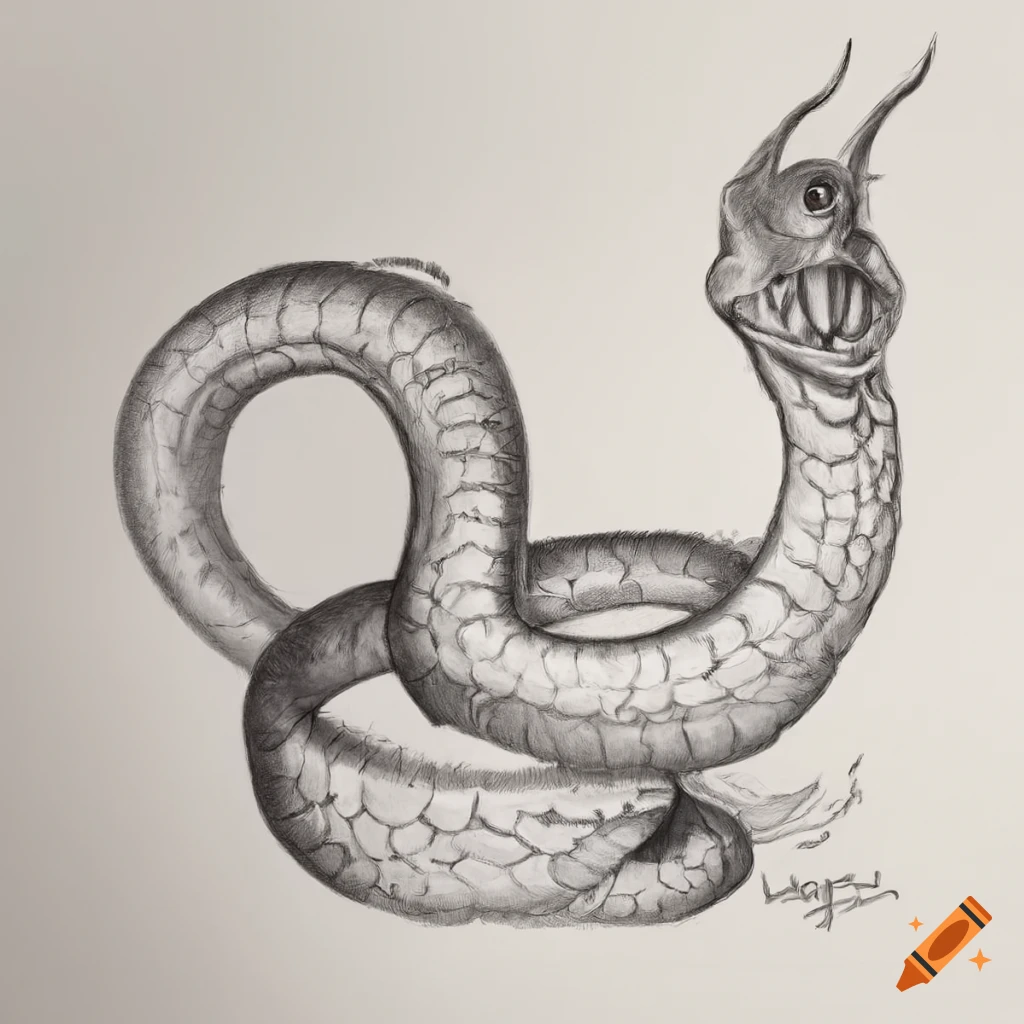 Portrait of a two-headed mythical snake in realistic art style on Craiyon