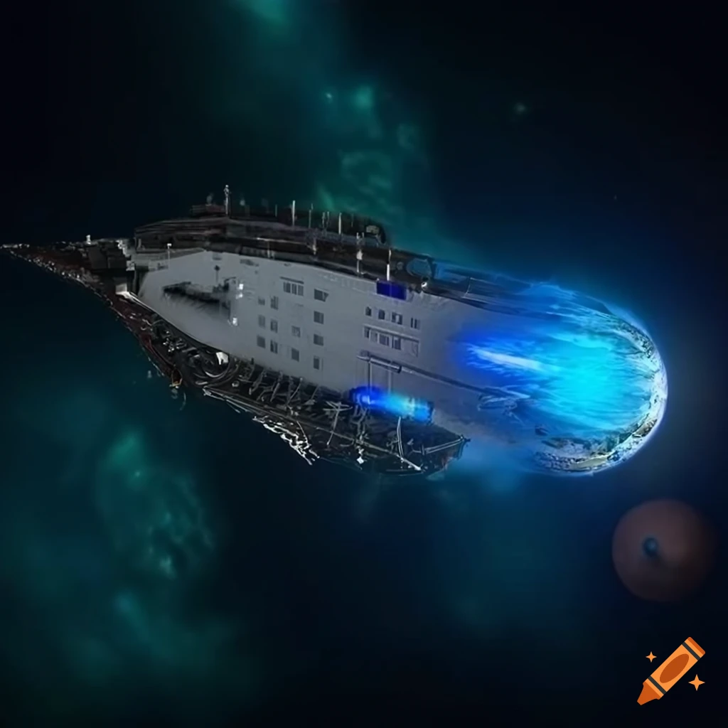Elegant space cruise ship crafted from rock, steel, and elvish metal ...