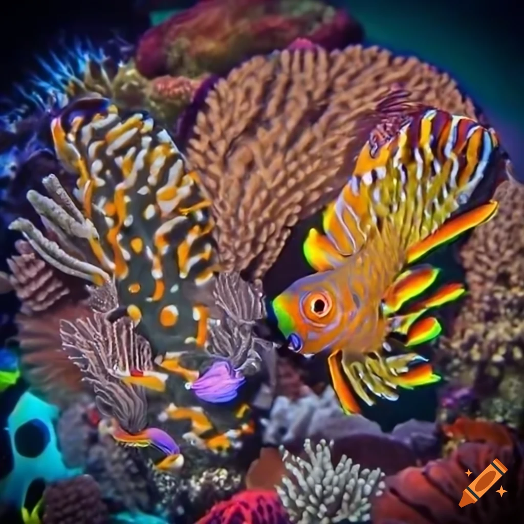 Group of vibrant fish in mesmerizing underwater scene on Craiyon