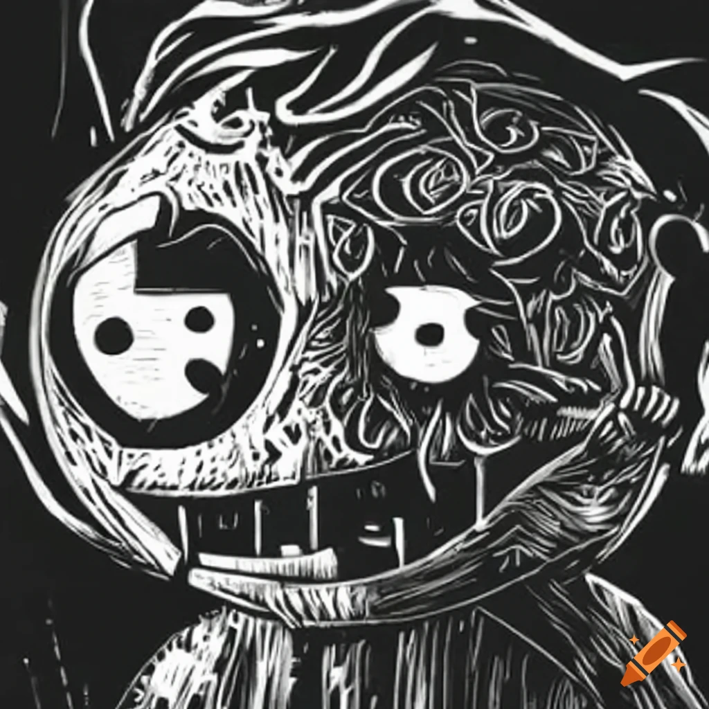 Black and white pac-man doodle in tim burton style on Craiyon