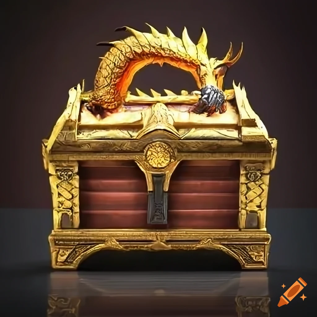 Golden treasure chest with a dragon head on Craiyon
