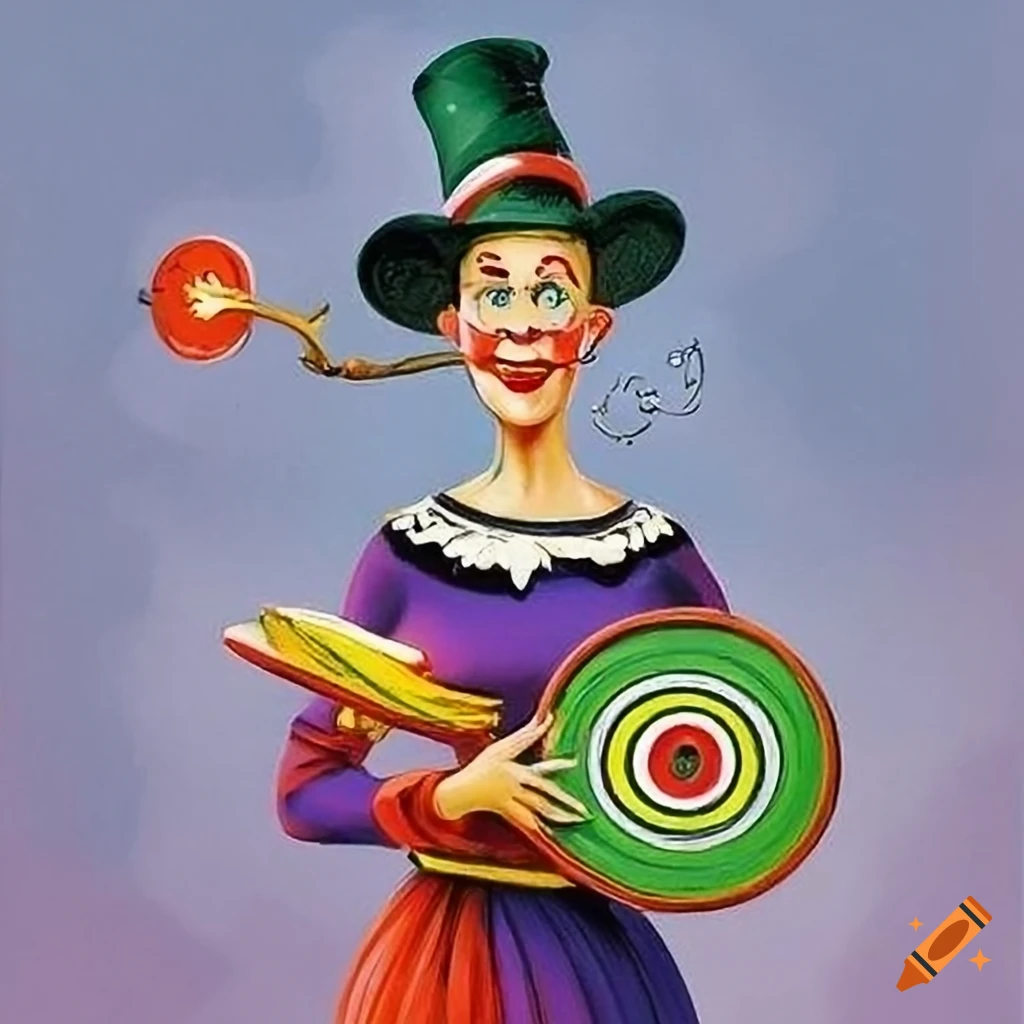 Colorful humorous illustration of a woman aiming at a bull's eye target ...