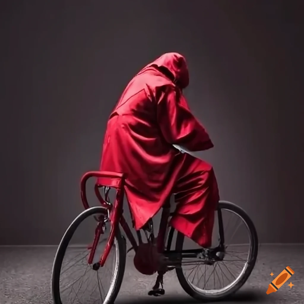 Catholic monk riding a red bike with a code law in hand on Craiyon