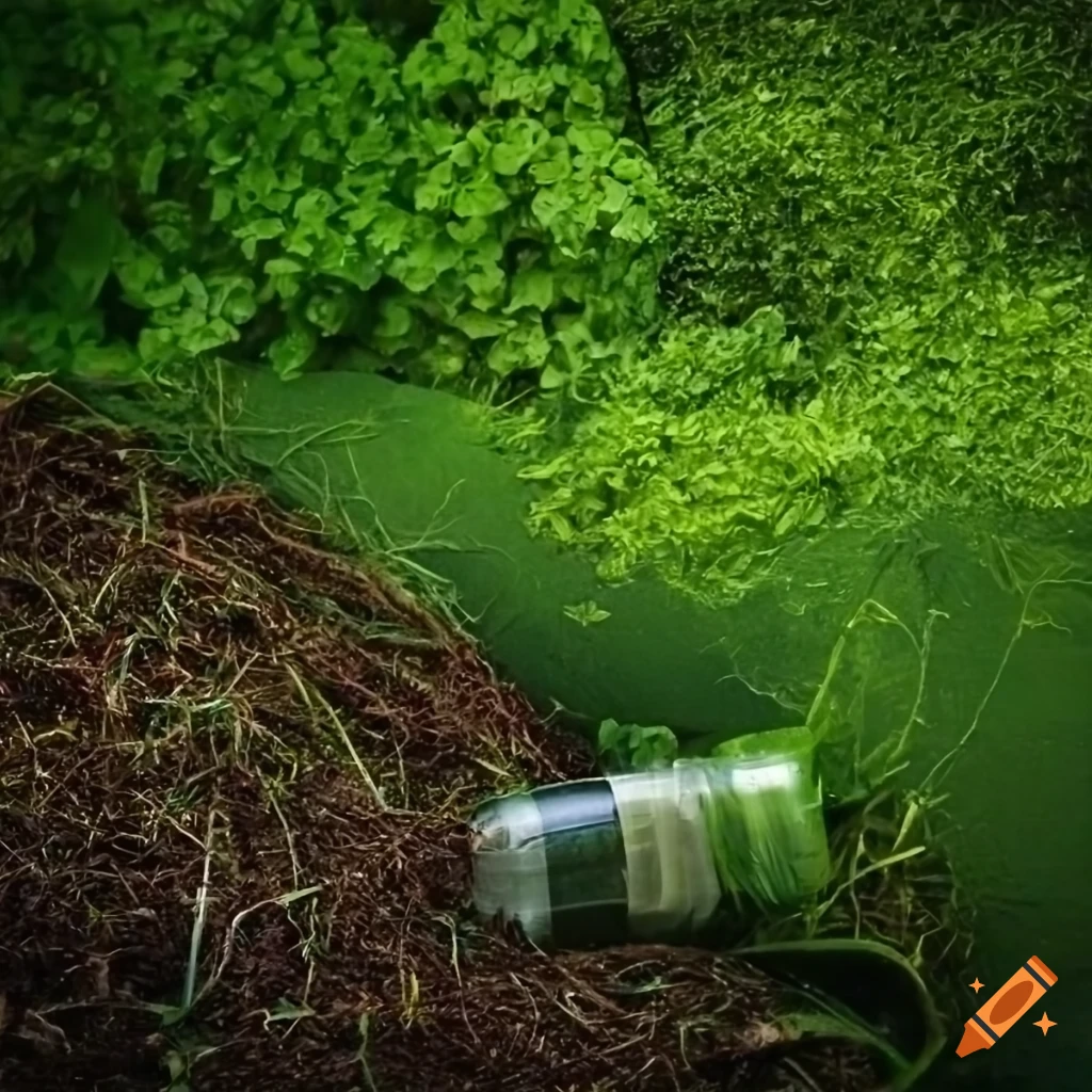 Green grass and a small compost bin filled with composted plastic ...