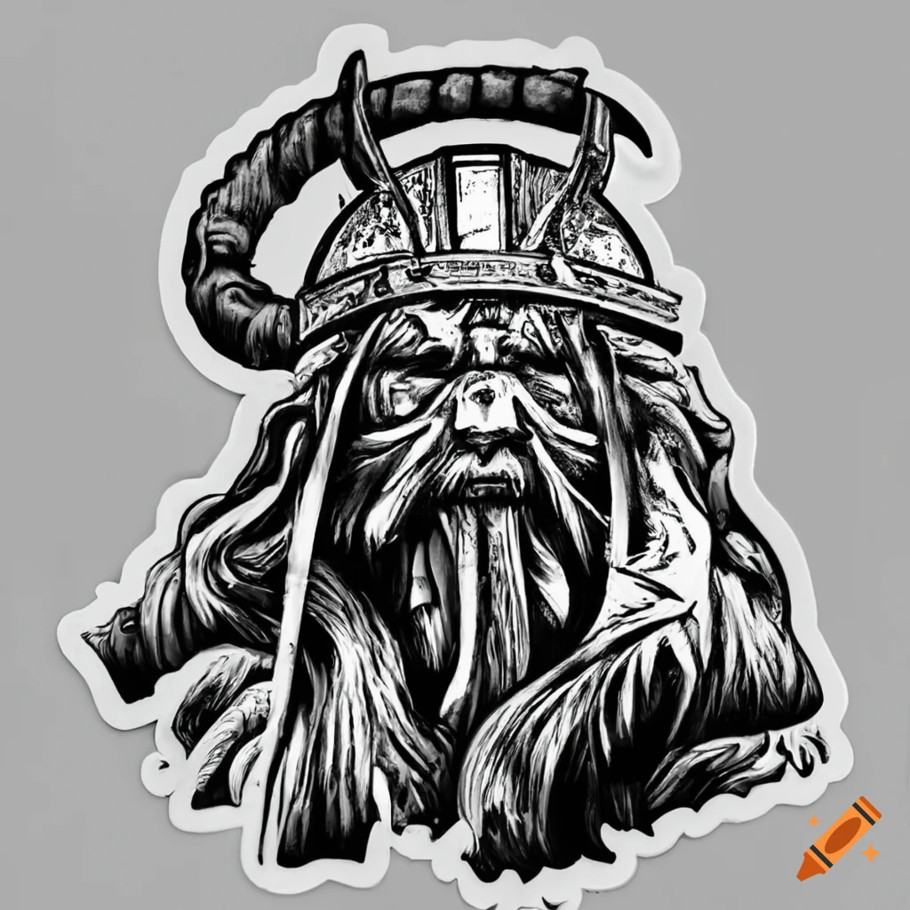 Viking warrior street art sticker in black and white on Craiyon