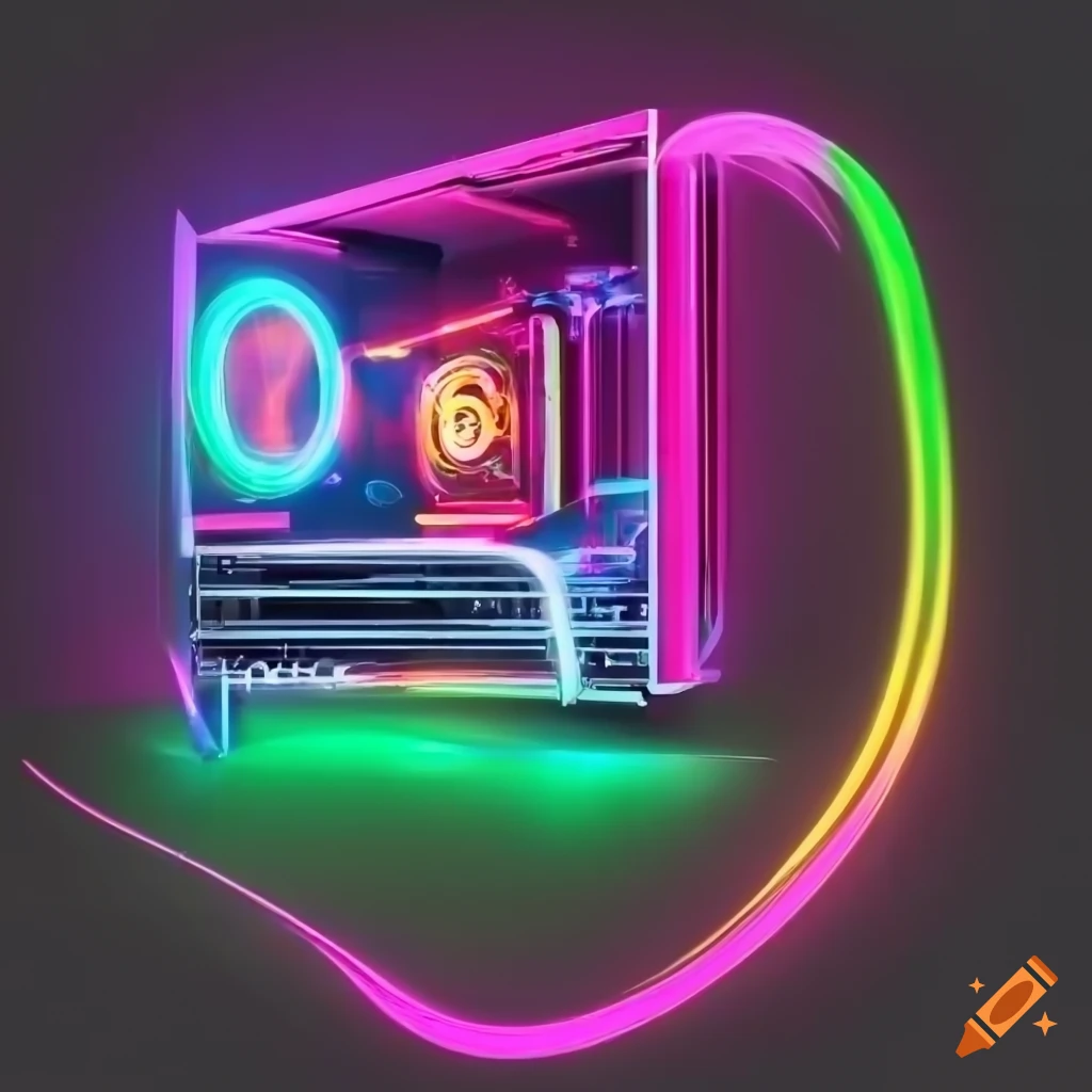 Neon-colored computer graphical card on Craiyon