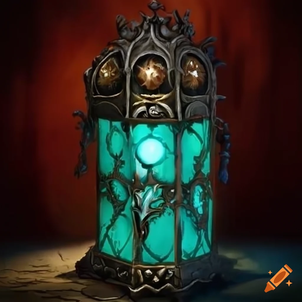 Ornate lantern with a dungeons and dragons design on Craiyon