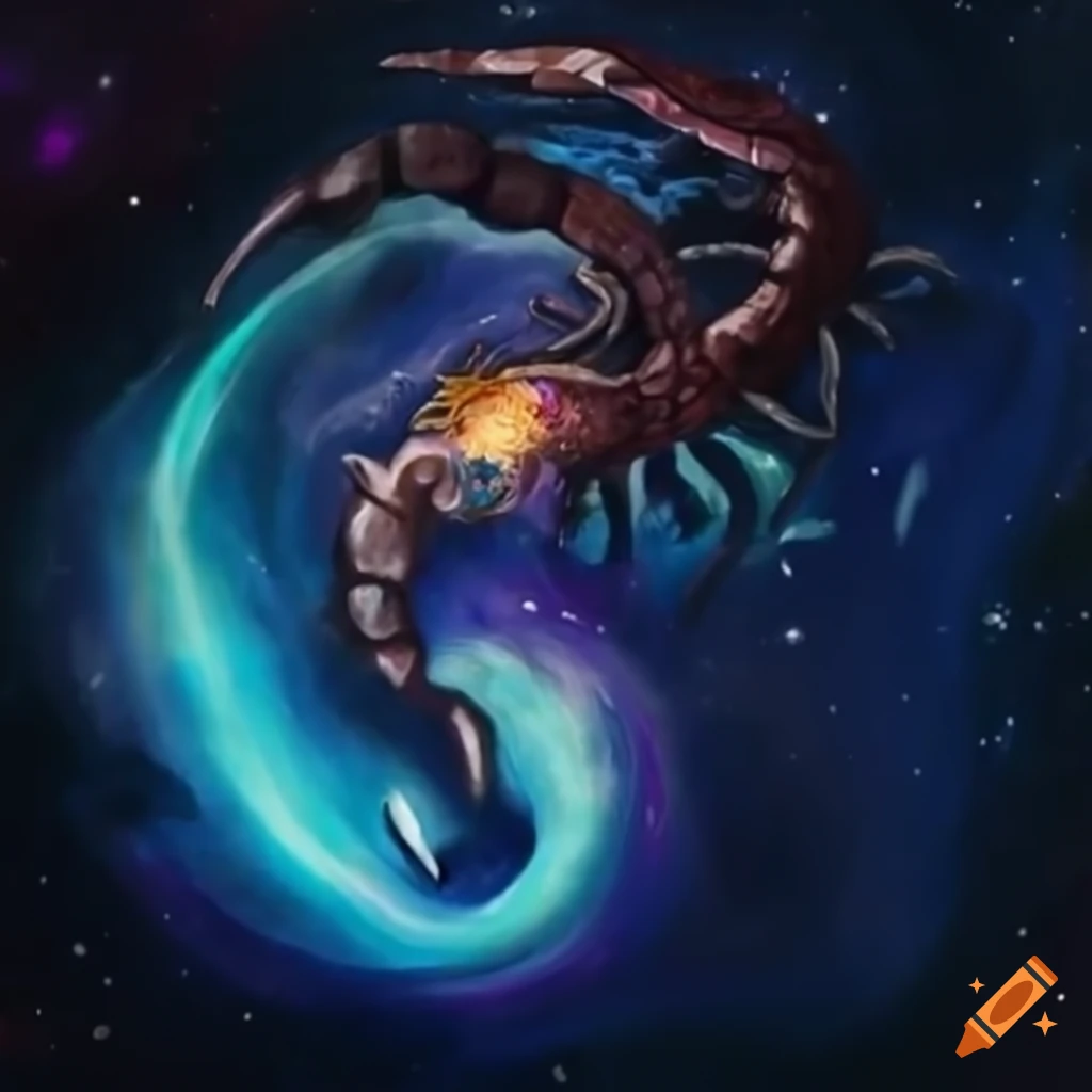 Ethereal realistic cosmic scorpion guarding the planets on Craiyon