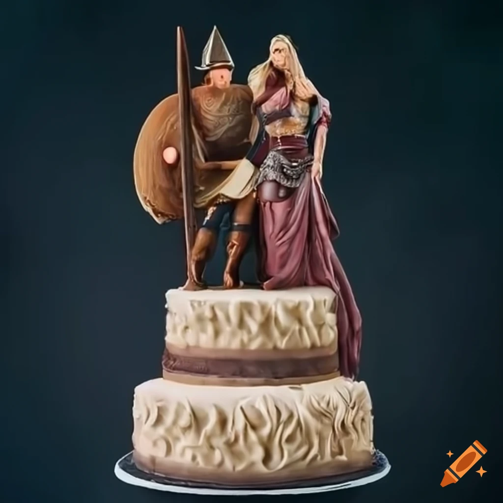 Viking warrior and queen wedding cake topper on Craiyon