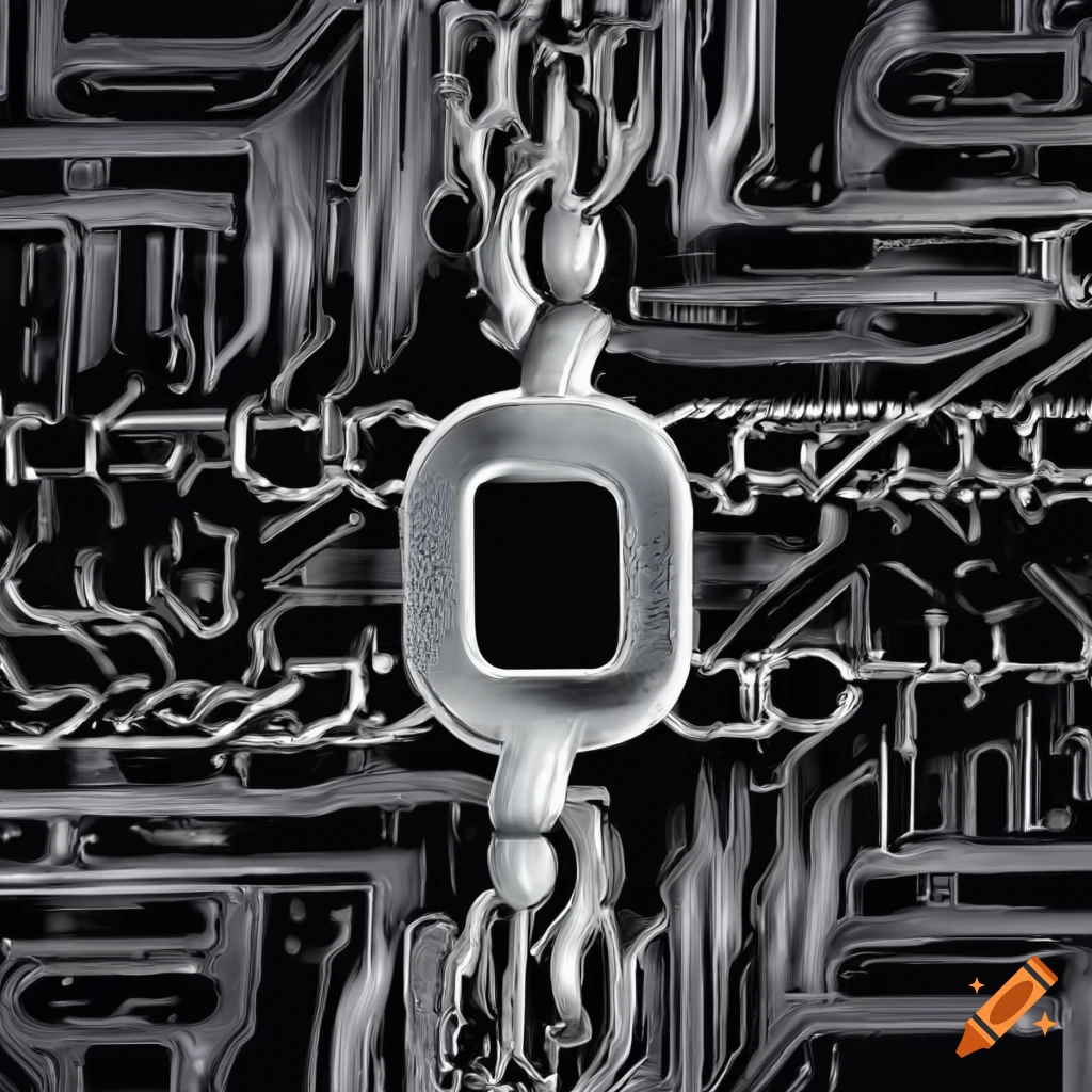 Abstract silver on black circuit diagram with connected chain links on ...