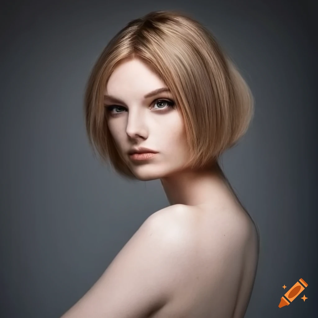 Realistic portrait of a woman with chin length bob hairstyle on Craiyon