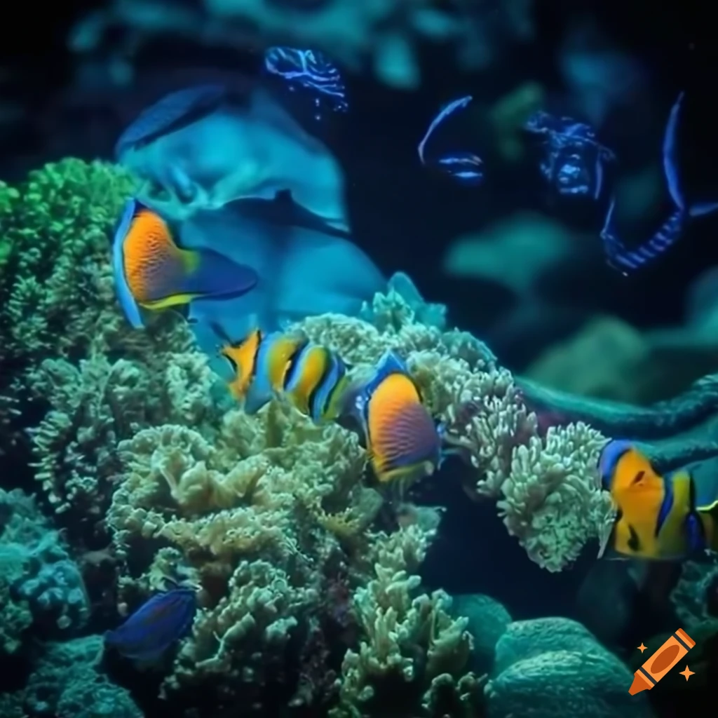 Group of vibrant fish in mesmerizing underwater scene on Craiyon