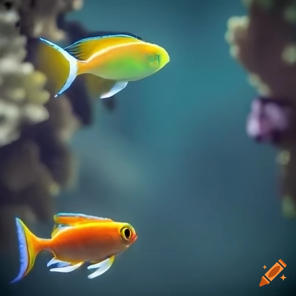 Group of exotic fish in a hyper-sharp microphotography underwater scene ...