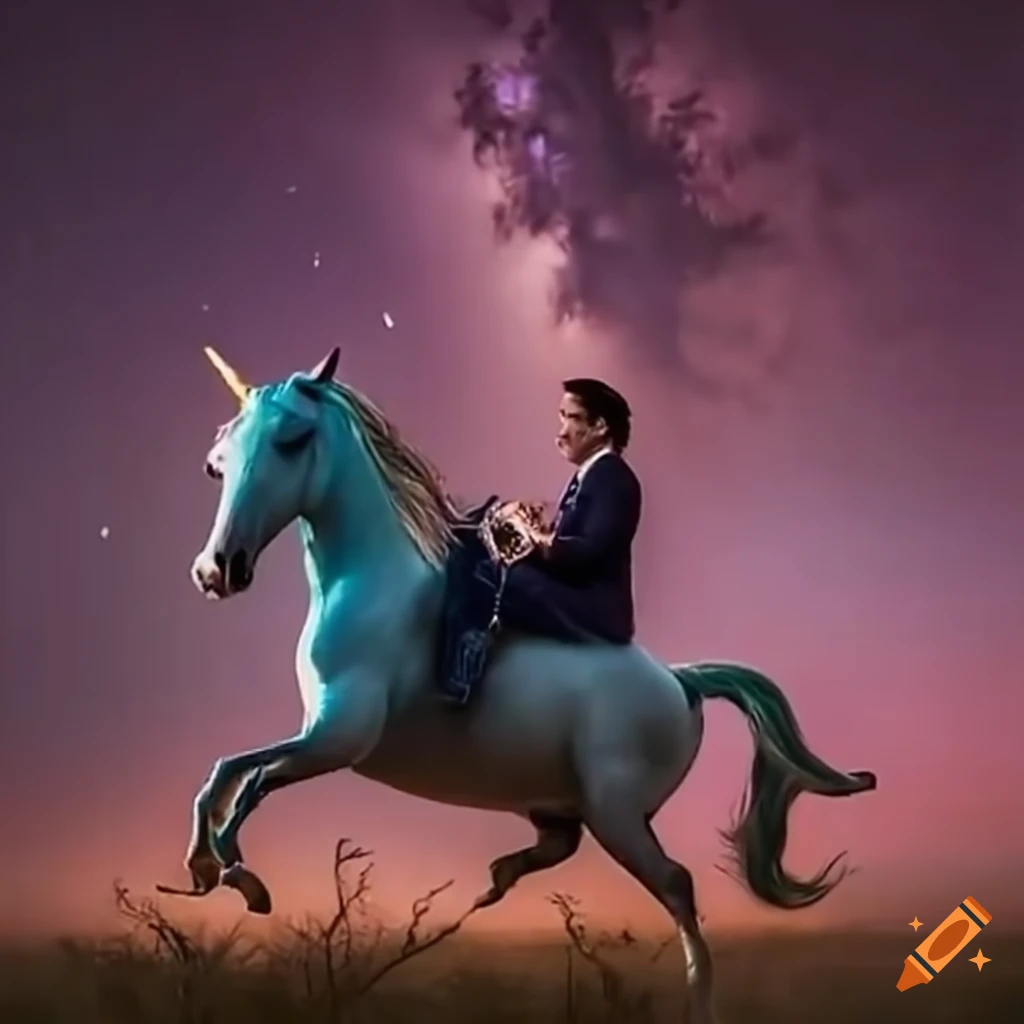 Justin trudeau riding a unicorn on Craiyon