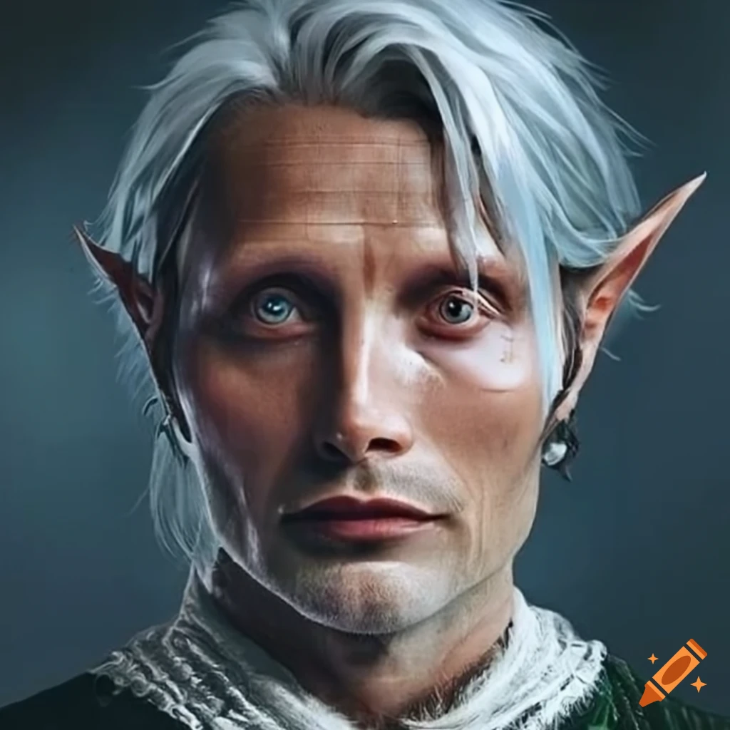 Fantasy elf with unique features and light blue skin on Craiyon