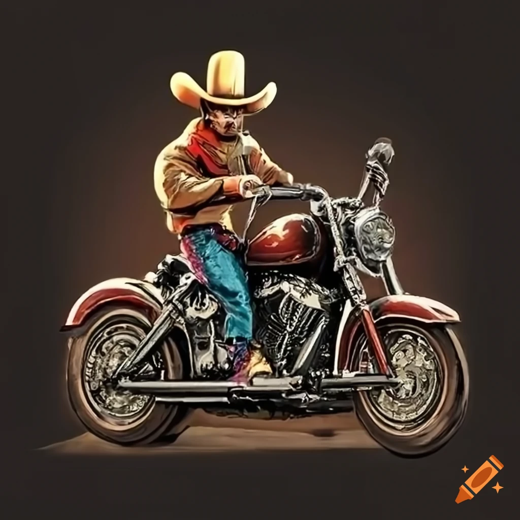Skull cowboy riding a harley davidson motorcycle on Craiyon