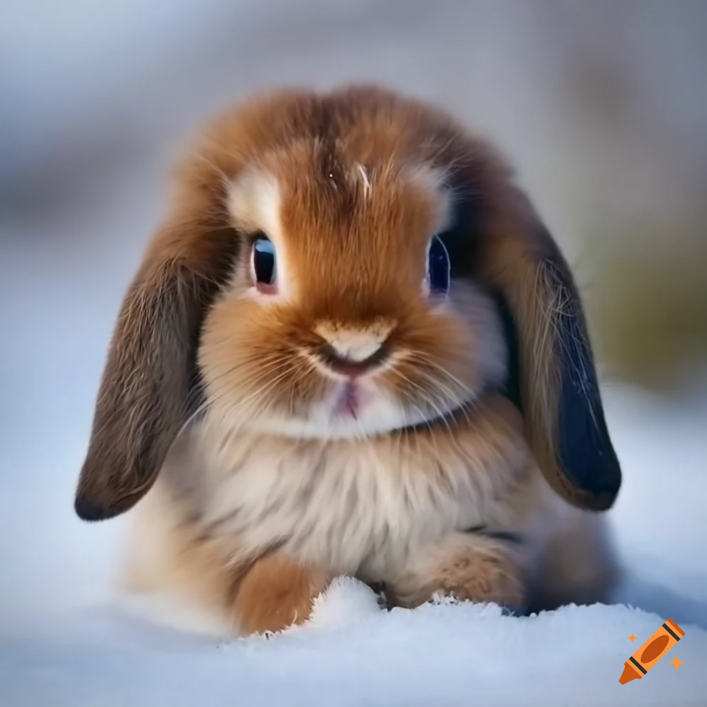 Mini lop kits playing in the snow on Craiyon