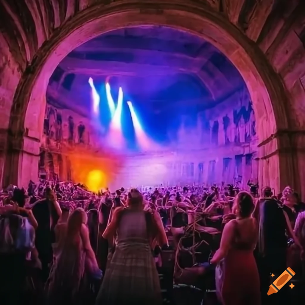 Dynamic music performance in an underground amphitheater with a sold ...