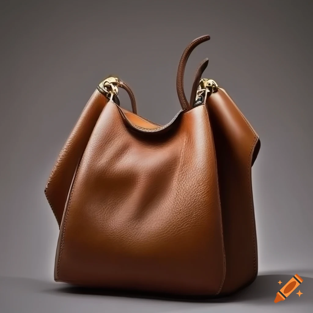 Maxi oversize toffee leather handbag with double handle, worn by a ...
