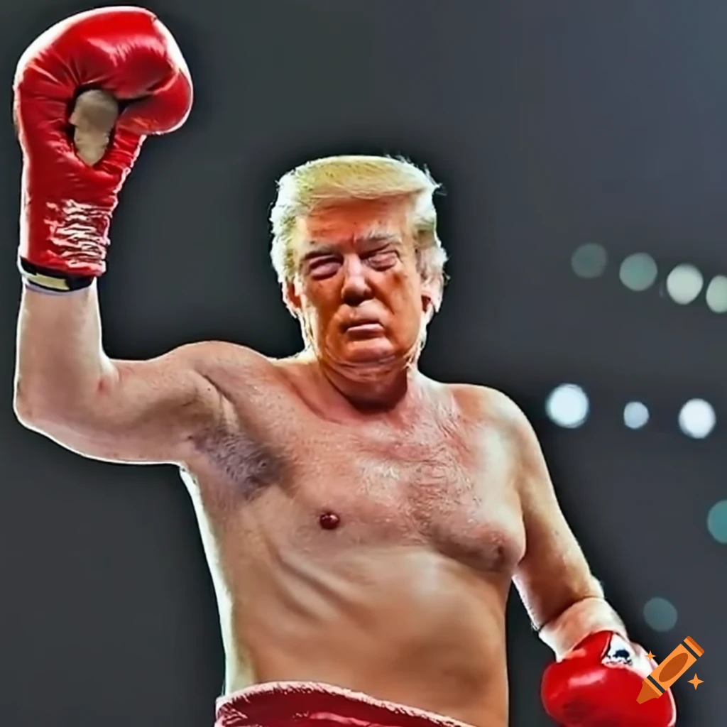 Satirical artwork of donald trump as a boxer on Craiyon