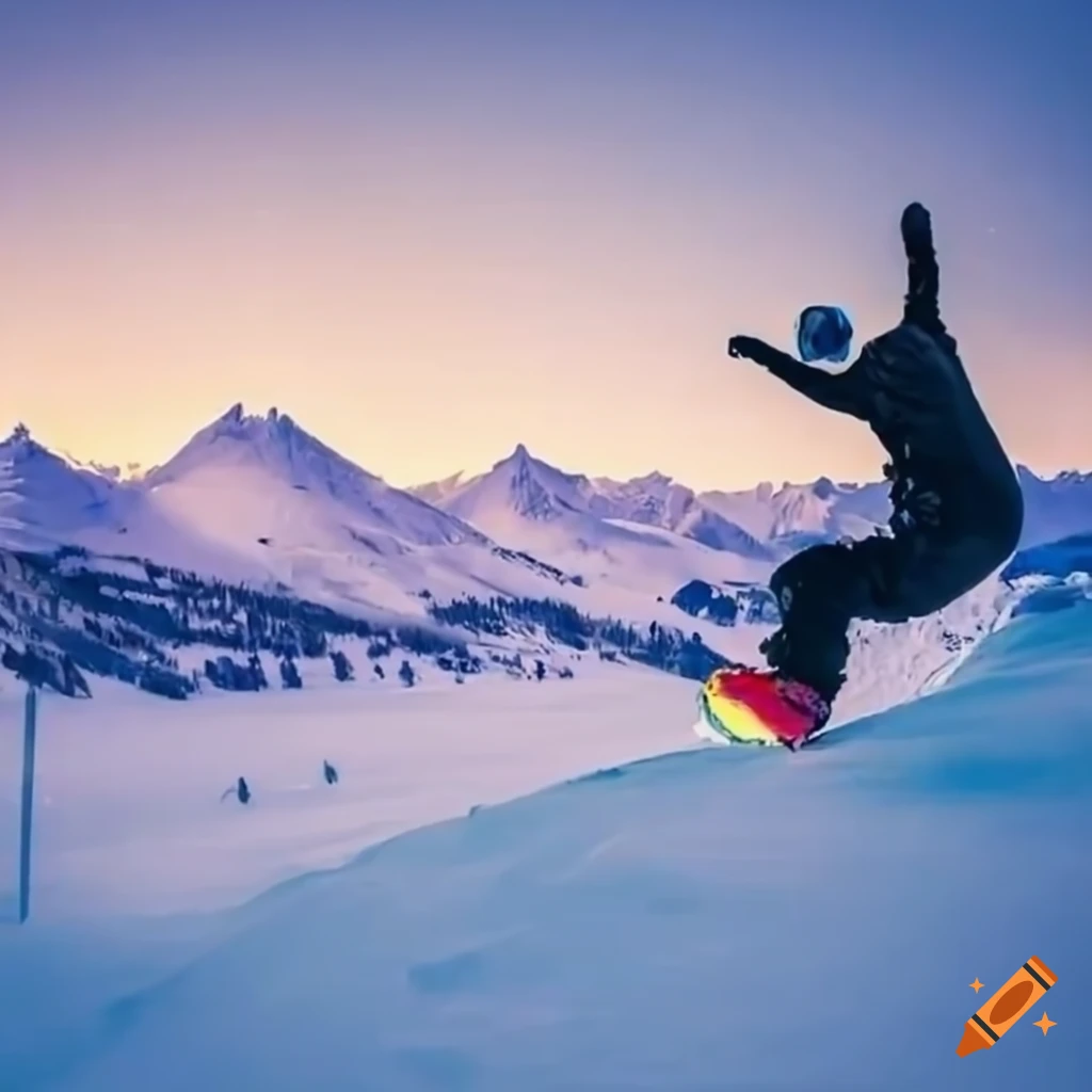 Snowboarder performing tricks in a stunning snow landscape on Craiyon