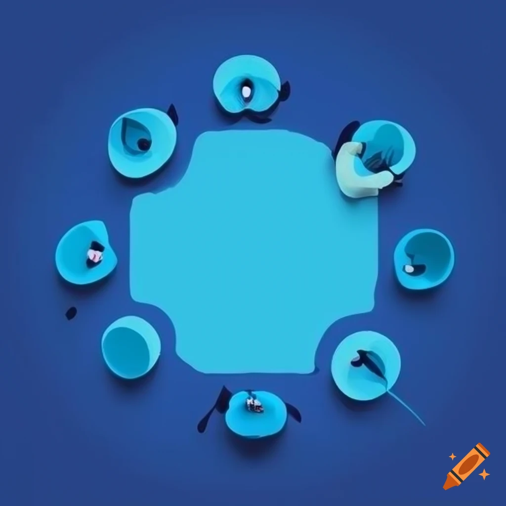 Monochromatic blue teamwork flat art background on Craiyon