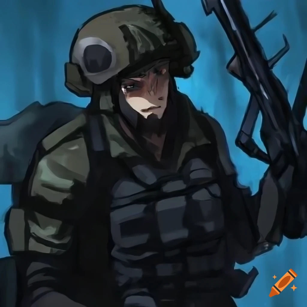 Anime-style illustration of a helghast commander on Craiyon