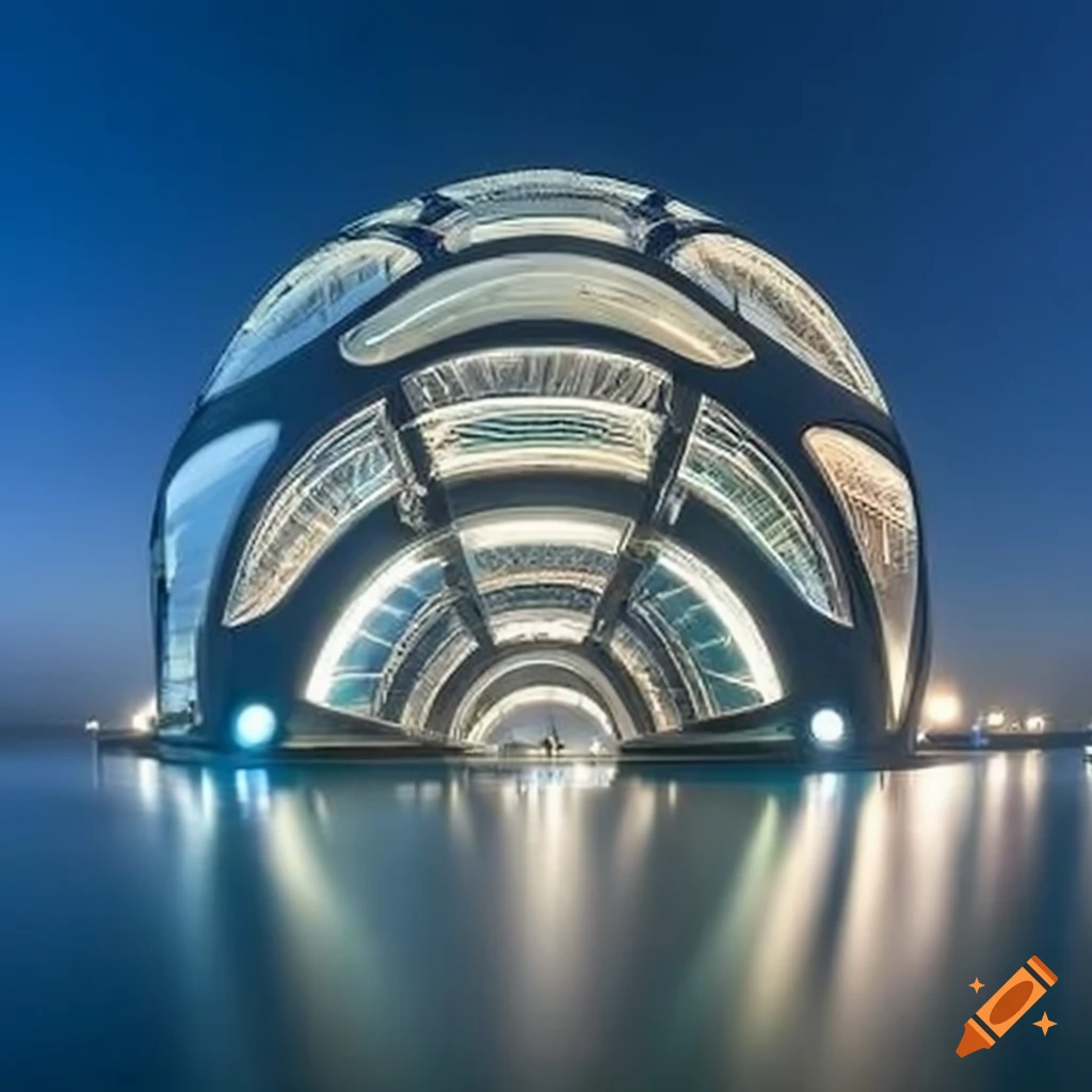 Futuristic building with a man-made sun on Craiyon