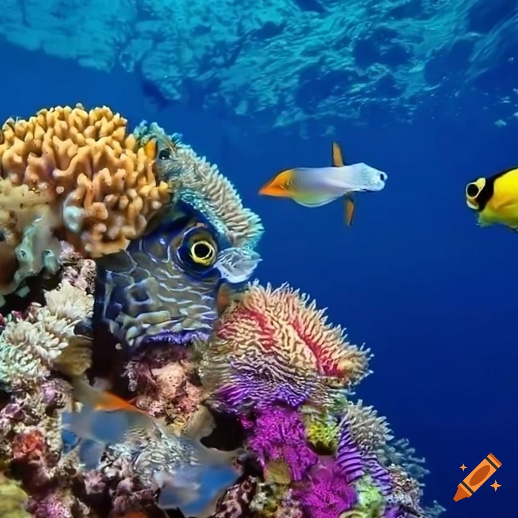 Group of exotic fish in a hyper-sharp microphotography underwater scene ...