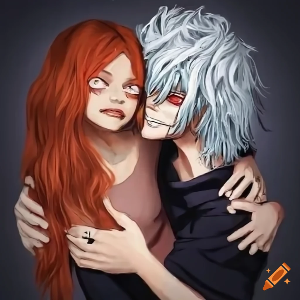 Tomura Shigaraki hugging a woman in a couple's embrace on Craiyon