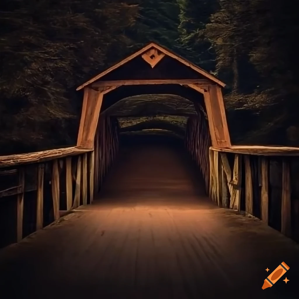 Covered bridge connecting two forts with wooden poles and holes in the ...