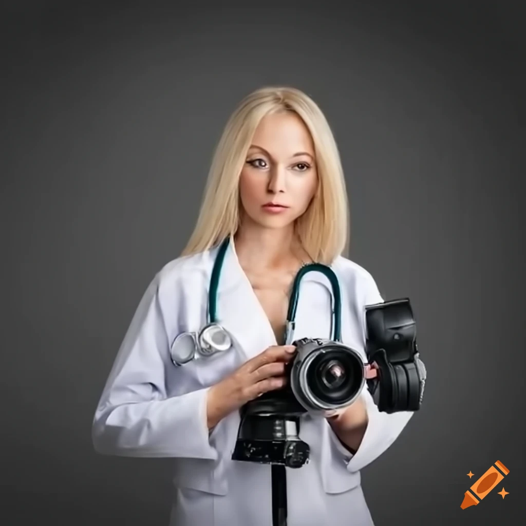 Blond female doctor with camera on Craiyon