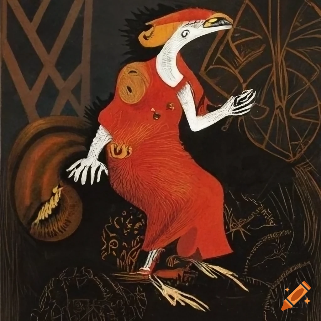 The fool tarot card with intricate norse woodcut background on Craiyon