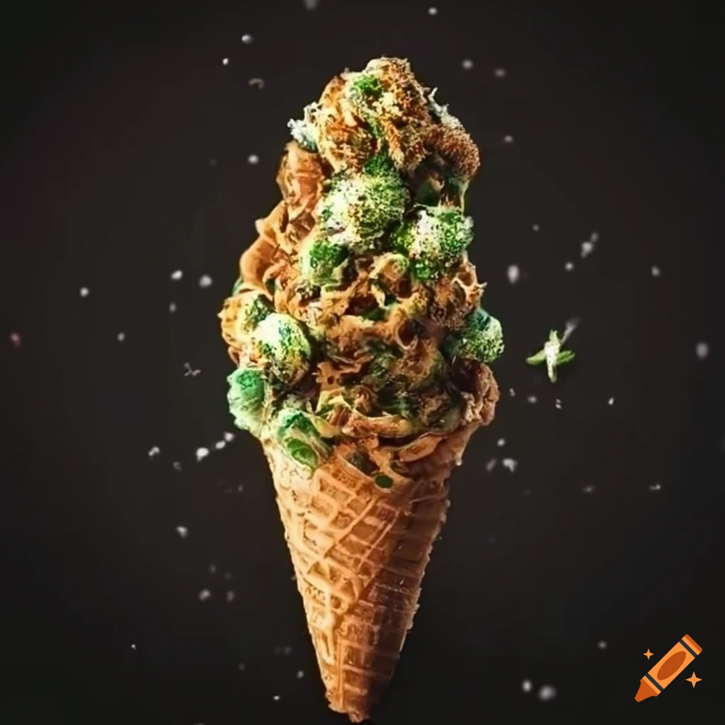 Trippy cannabis-themed art on a waffle cone with vanilla weed on a ...