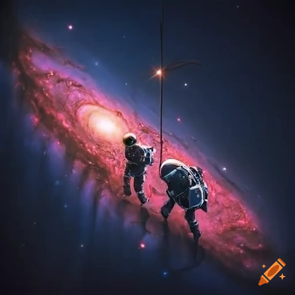 Human astronaut exploring and interacting with galaxies on Craiyon