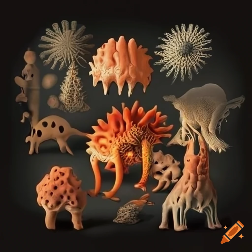 Haeckel cute volcanic animals in a barren landscape on Craiyon