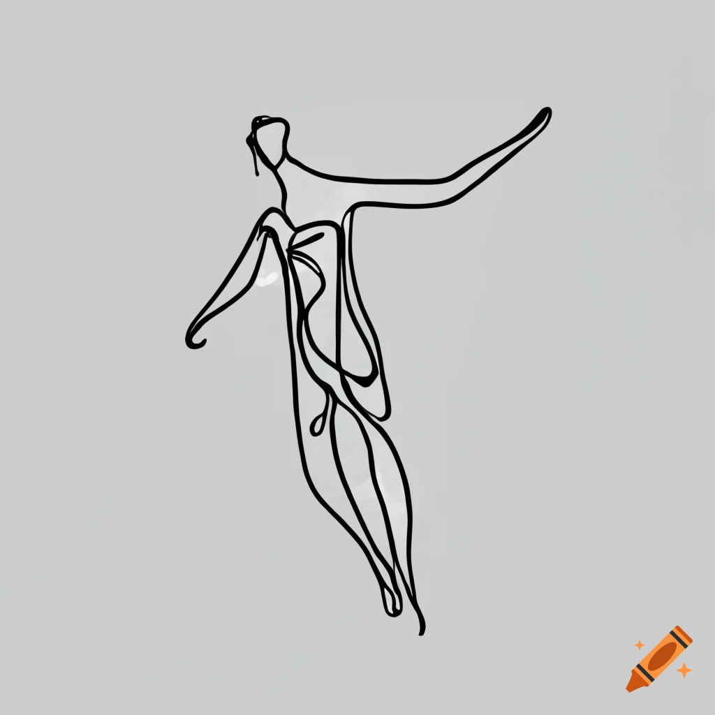 Black and white one line art of a floating man on Craiyon