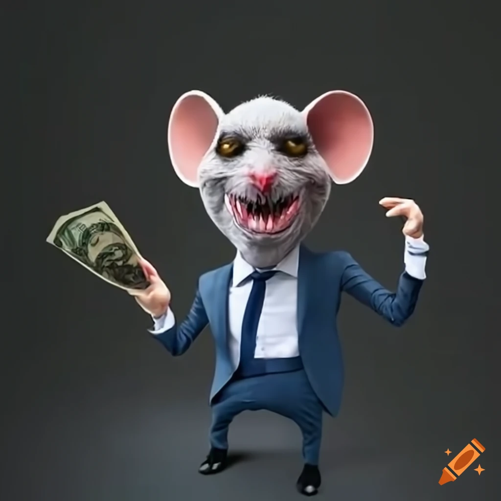 Scheming rat in business attire holding cash on Craiyon