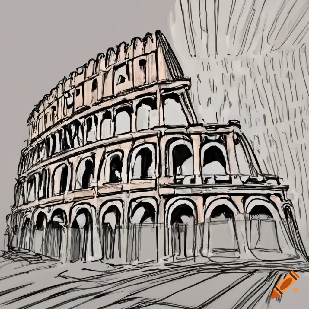 Pencil drawing of the coliseum with a single line on Craiyon
